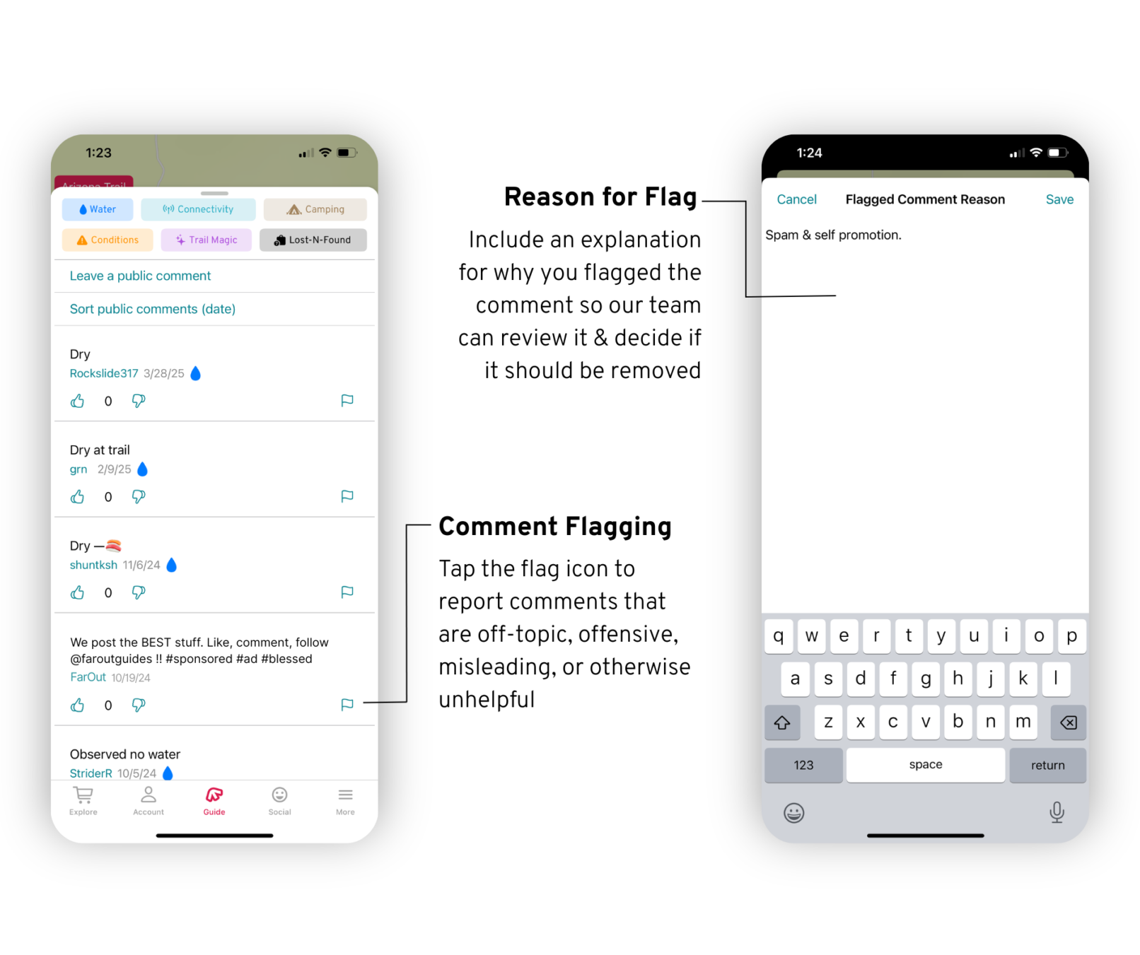 Comment Filtering & Flagging and Waypoint Reporting | FarOut